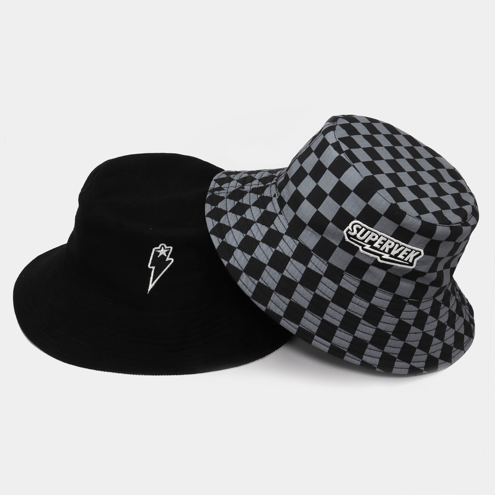 Checkered pattern Unisex Bucket Hat by Supervek | Reversible | Black